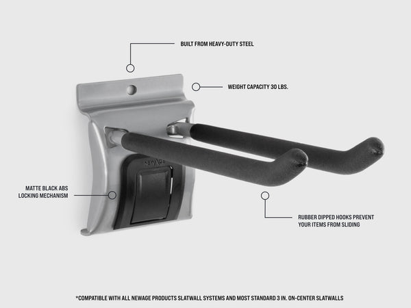 Lockable Slatwall 8 in. Double Hooks (Pack of 4) - NewAge Products