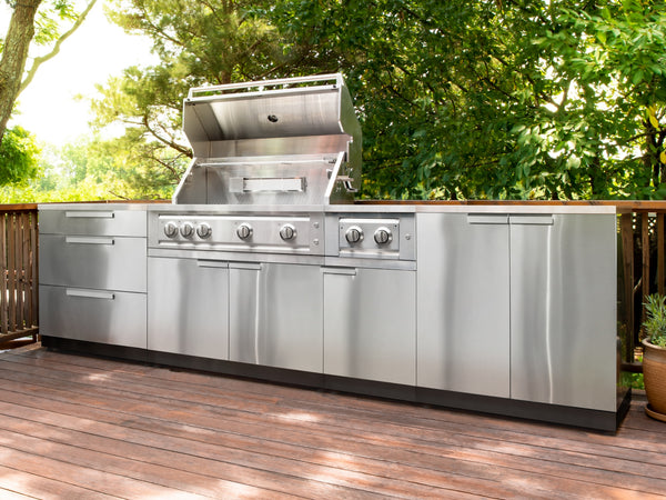 Outdoor Kitchen Stainless Steel 4 Piece Cabinet set with Casters and 3 ...